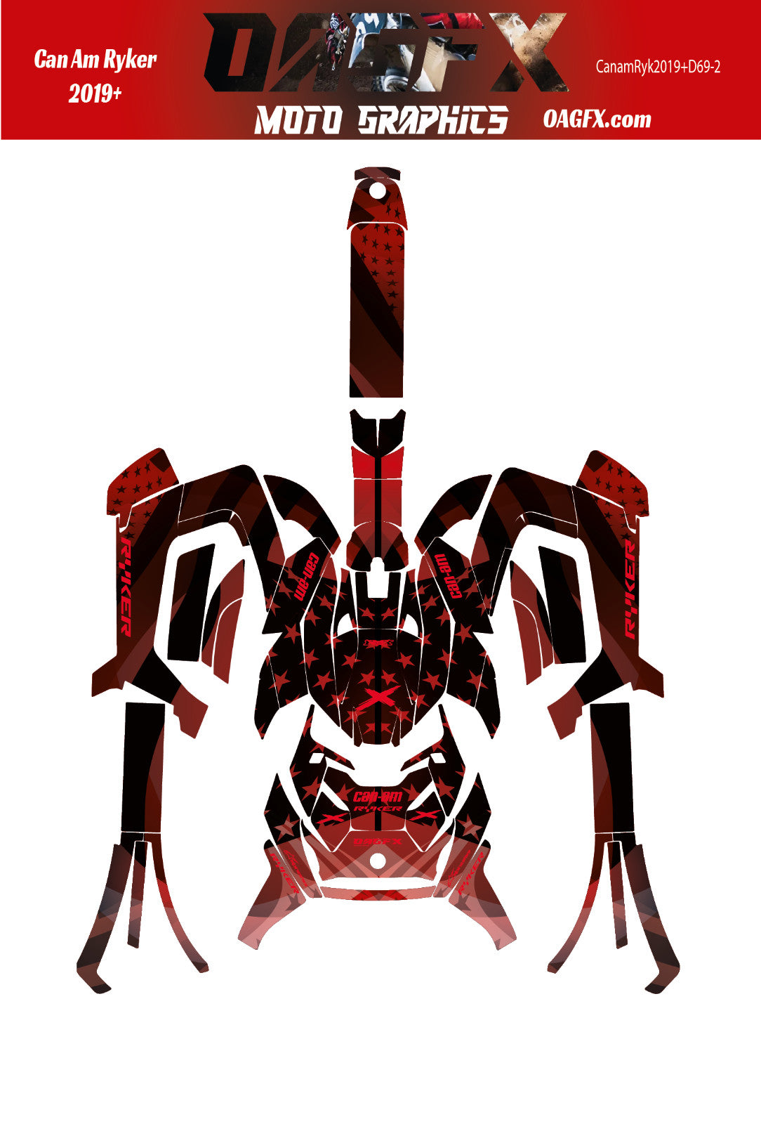 2019 - 2025 Can Am Ryker Graphics Kit Pro Edition D69-2 USA Flag OAGFX