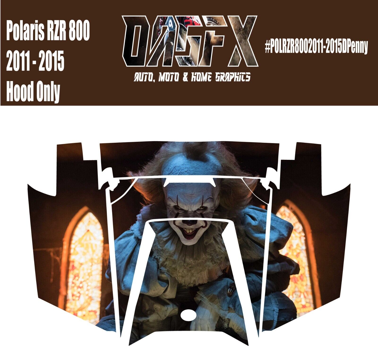 2011 - 2015 Polaris RZR 800 UTV Hood Graphic Decal Pennywise IT – OAGFX