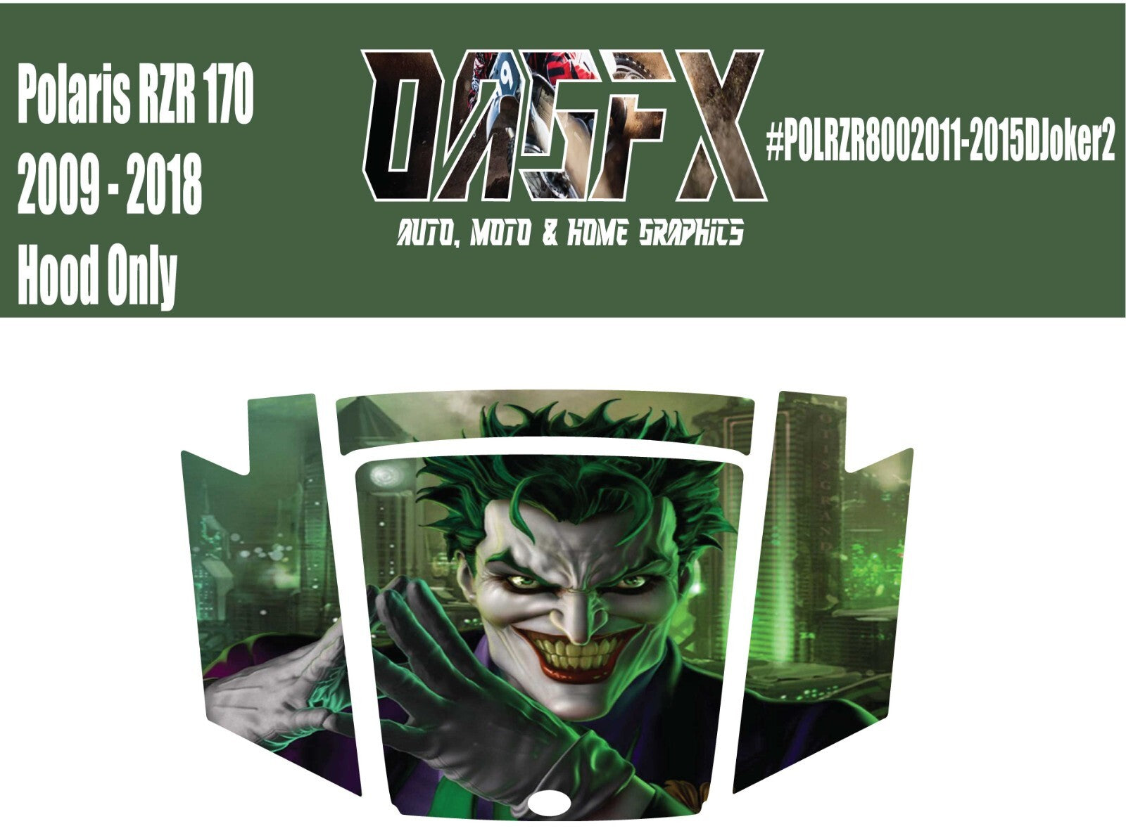 2009 - 2018 Polaris RZR 170 UTV Hood Graphic Decal Joker 2 – OAGFX