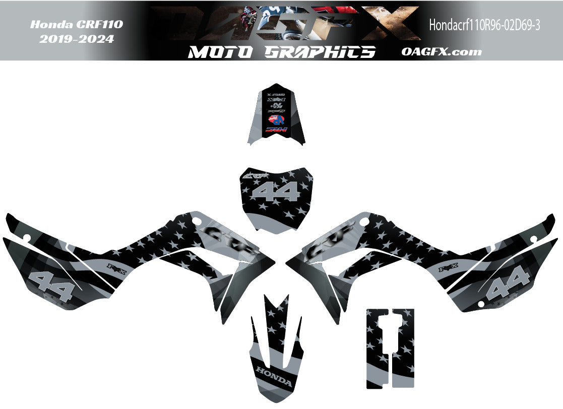 2019 - 2024 Honda CRF110 Graphics Kit - Pro Ed D69-3 CRF 110 USA Flag ...